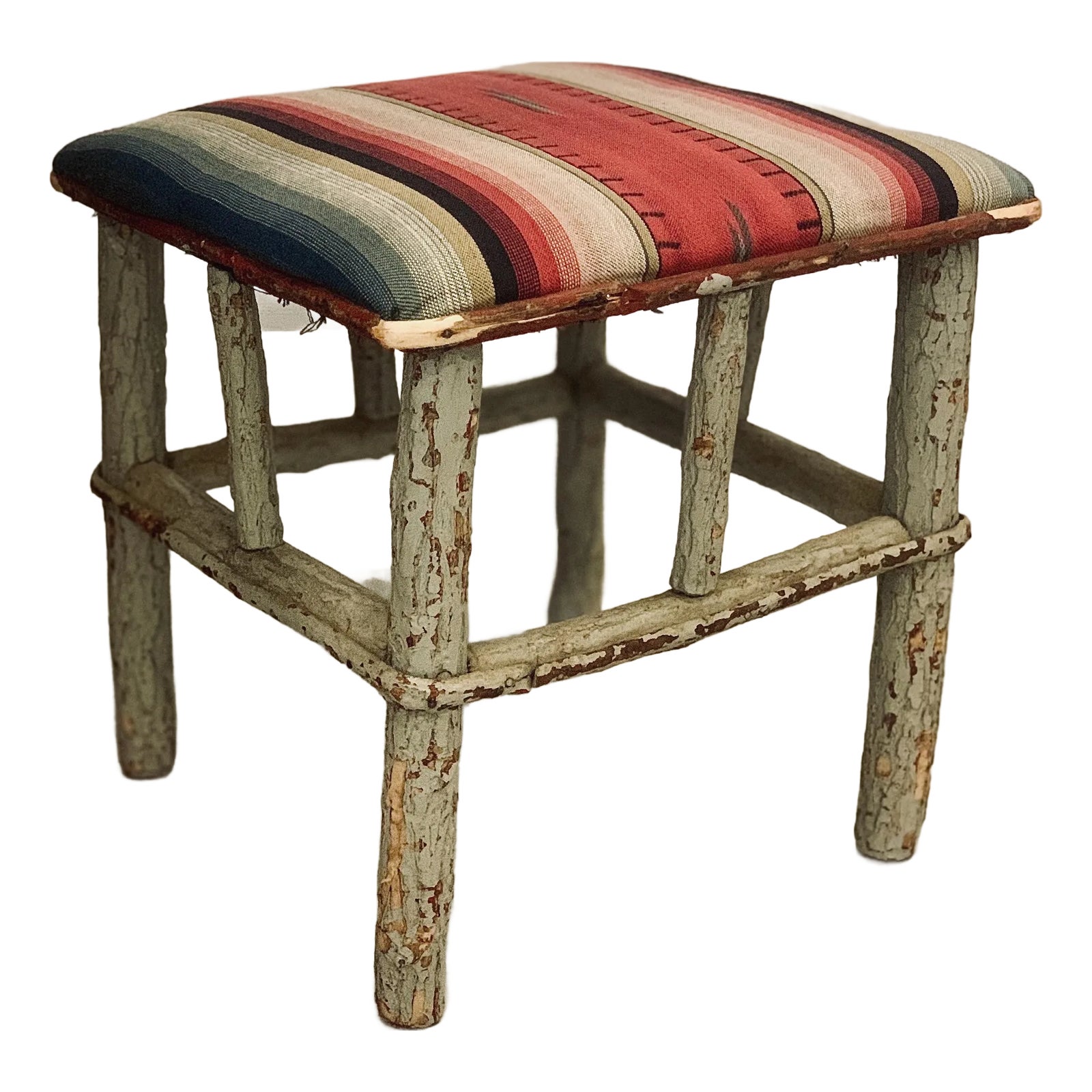 Southwestern Vintage Chippy Paint Twig Footstool With Navajo, Mexican ...