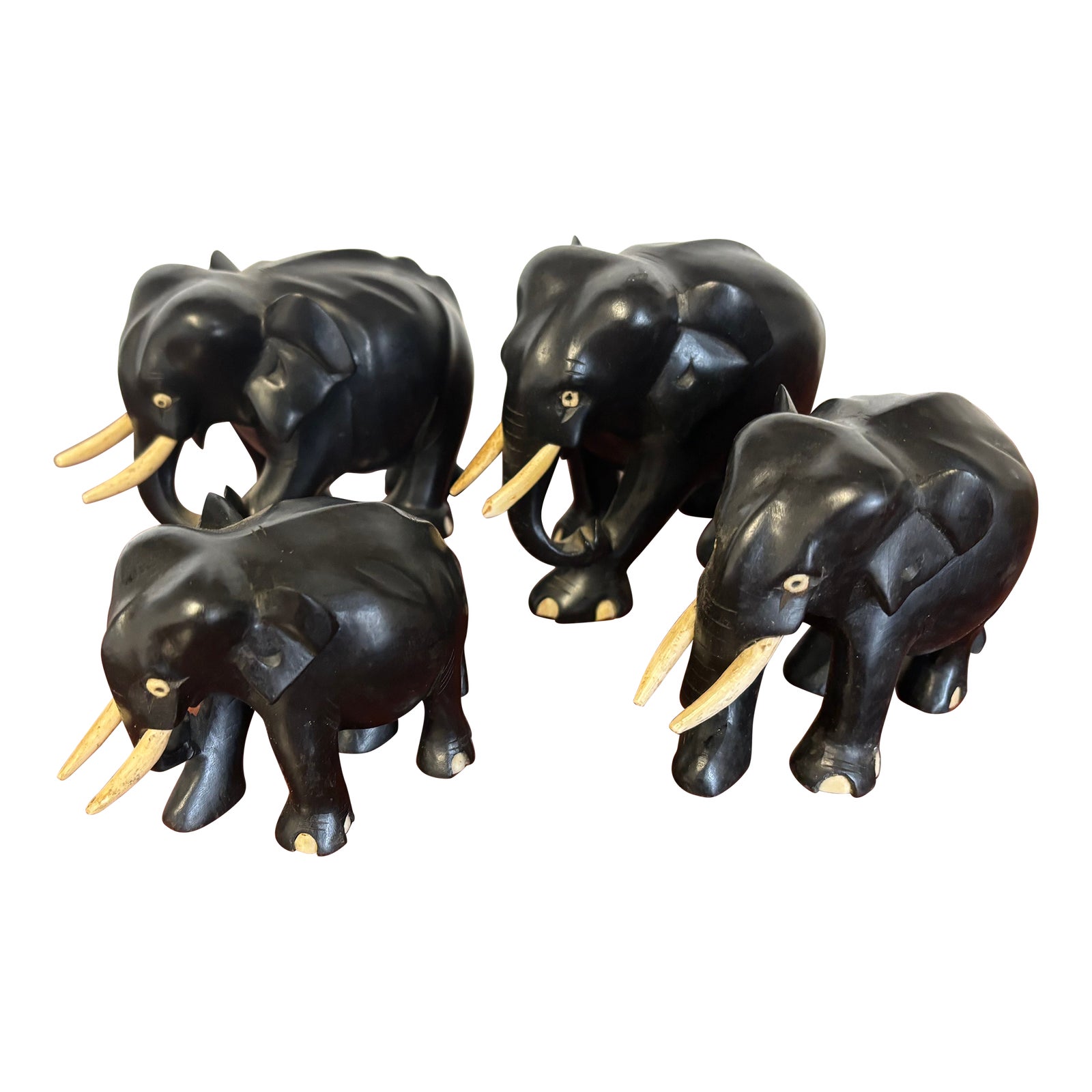 A Herd of Anglo-Indian Ebony Elephants, Set of Four | Chairish