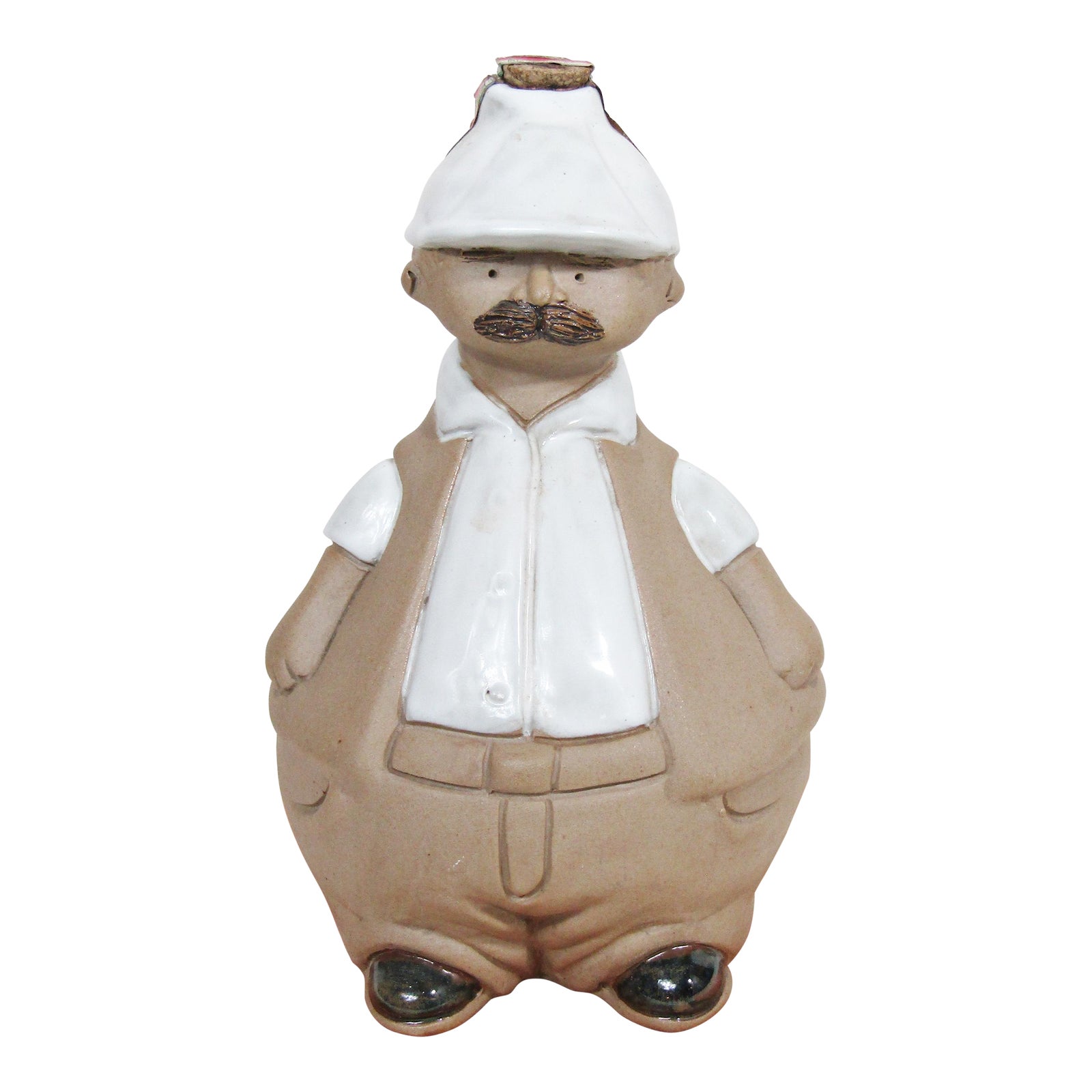 Large Mexican Figurative Ceramic Decanter on Wood Base, C. 1970s | Chairish