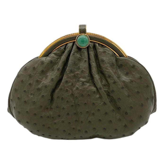 Vintage Judith Leiber Green Ostrich Clutch | Chairish