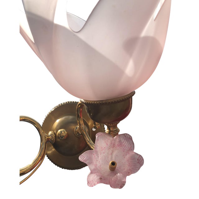 Vintage Late 20th Century F. Fabbian Italian Brass and Floral Glass ...