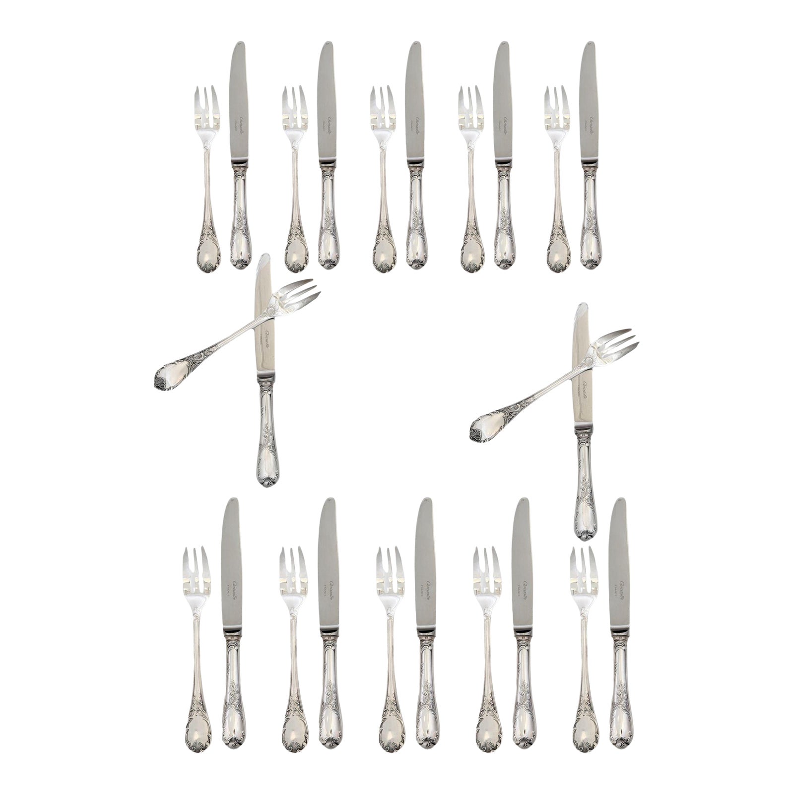 French Christofle 'Marly' Pattern Dessert Flatware Set | Chairish