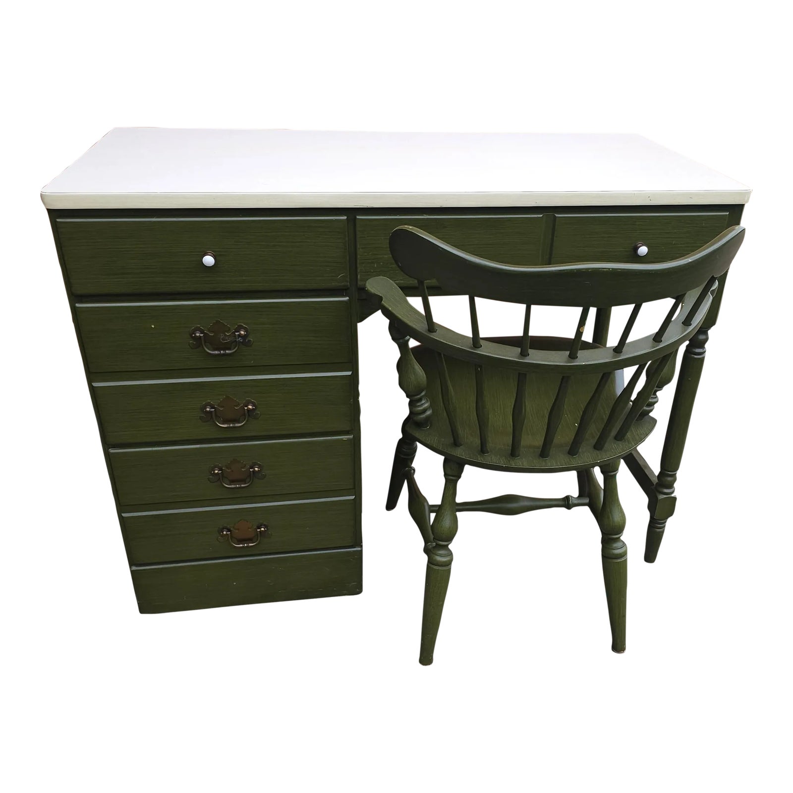 Ethan Allen American Traditional Student Writing Desk and Chair | Chairish