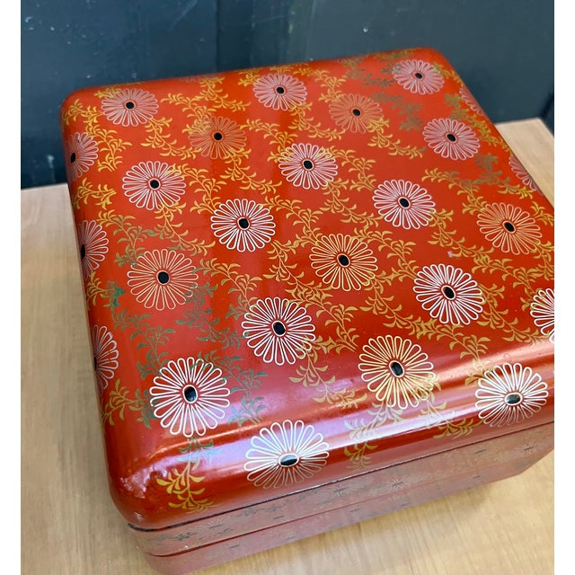 Japanese Lacquered Floral 3-Tier Box | Chairish
