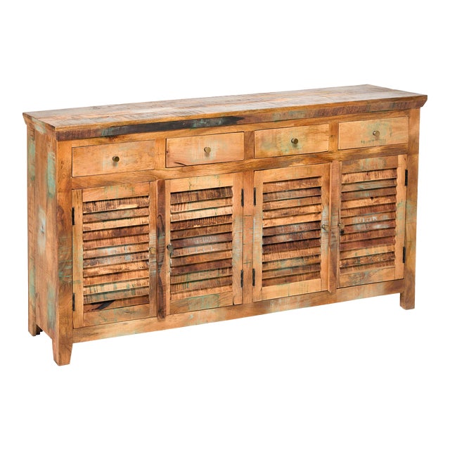 Reclaimed Barnwood Shutter Style Buffet With Drawers | Chairish