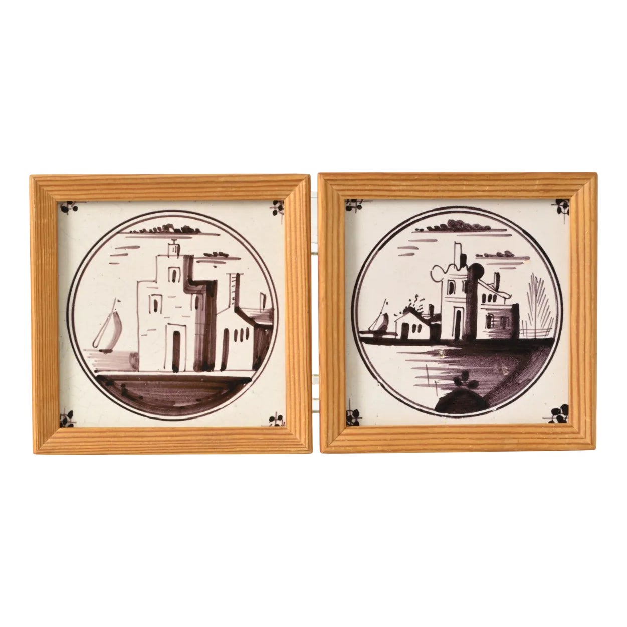 Antique Dutch Delft Manganese Tiles, 1700s, Set of 2 | Chairish
