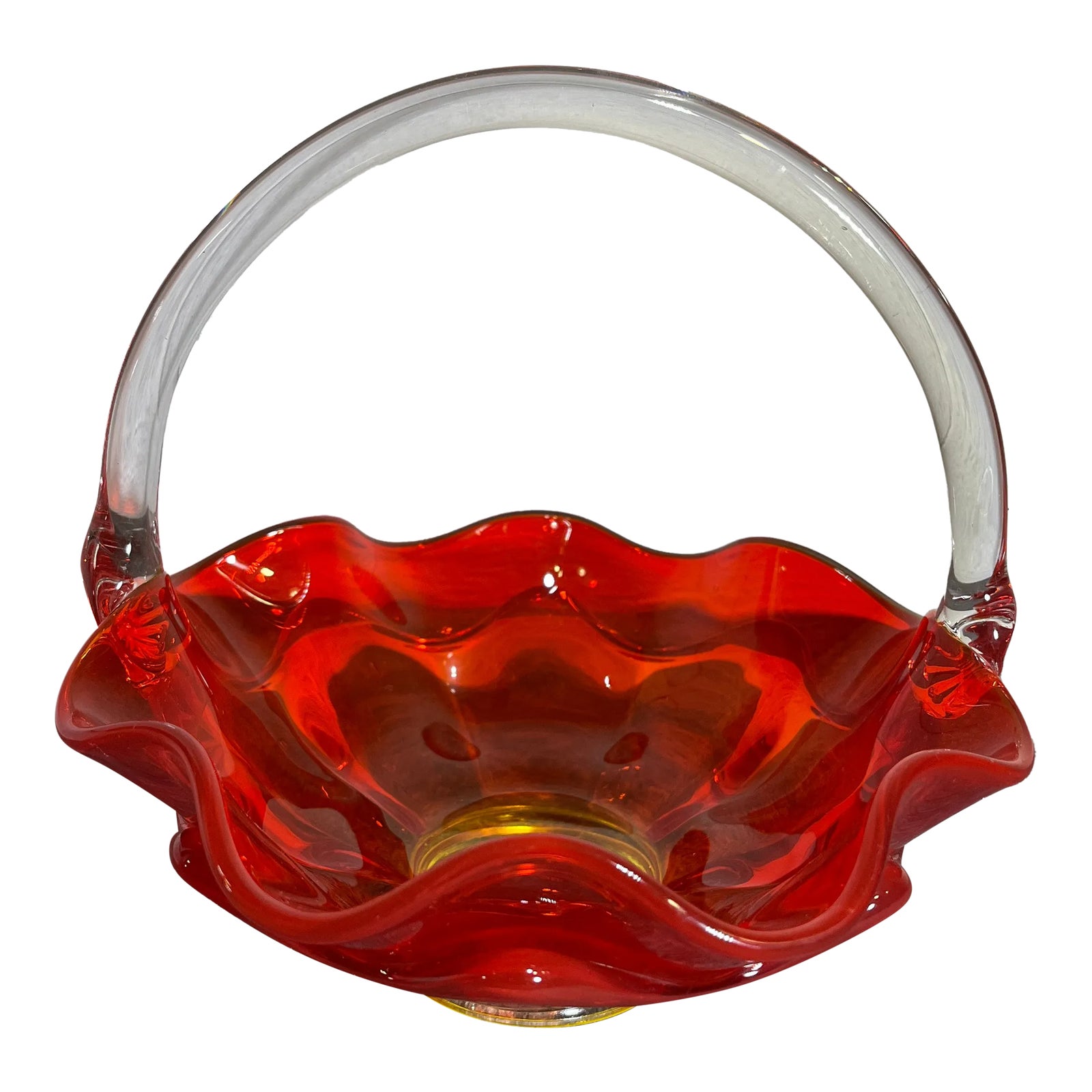 Mid 20th Century Glass Amberina Basket by Viking | Chairish