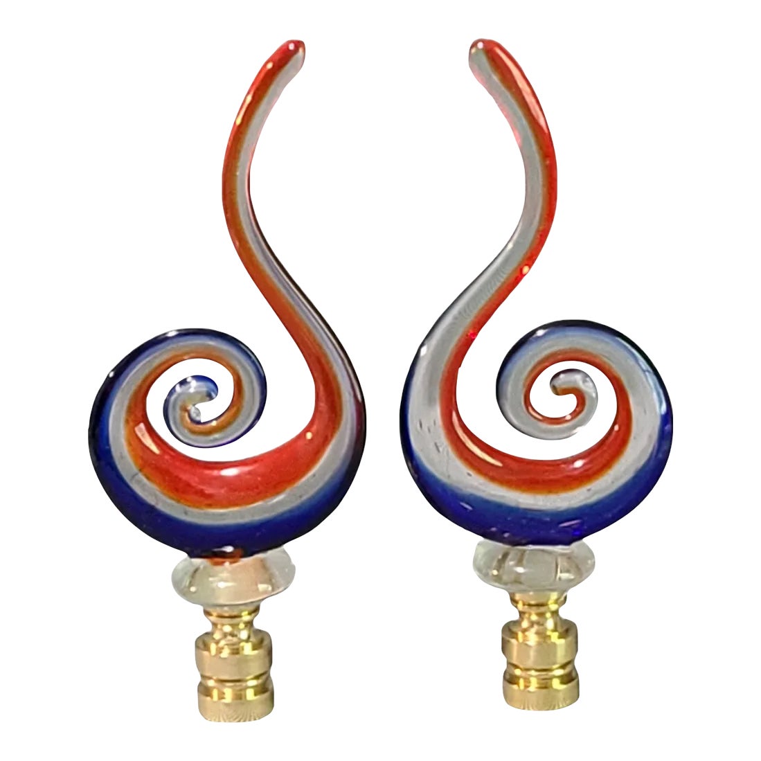 Pair of 21st Century Abstract Art Glass Modern Twist Red White & Blue ...