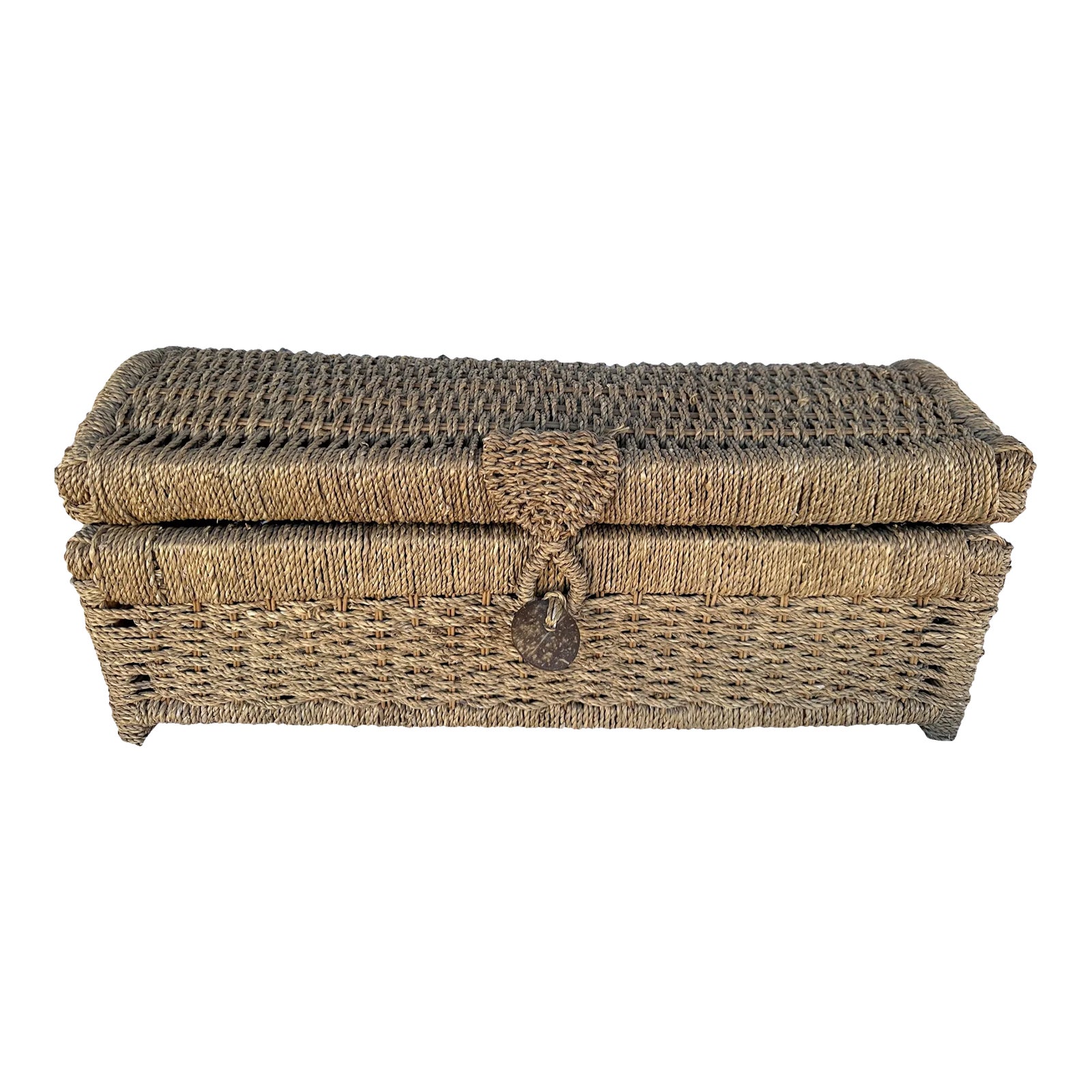 Vintage Rectangle Raffia Trunk | Chairish