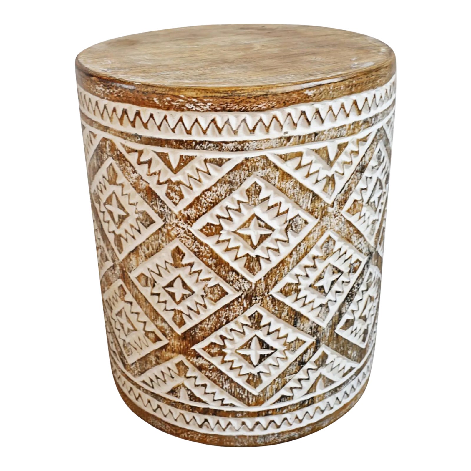 Java Carved Wood Side Table Stand | Chairish
