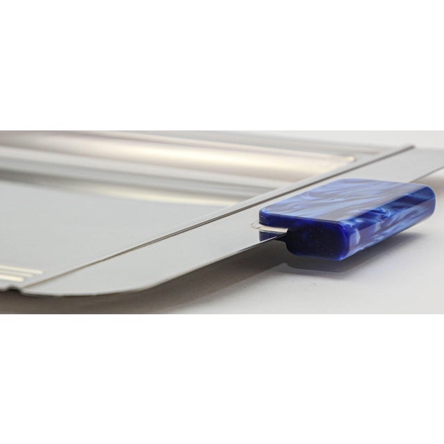 French Art Deco Jean Couzon Stainless Serving Tray With Marbled Blue ...