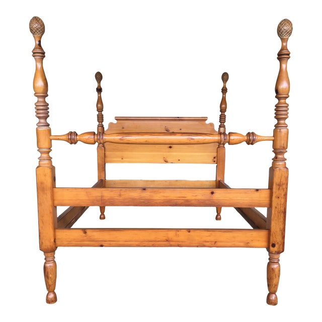 Vintage Bassett Pine Queen Size Pineapple Poster Bed | Chairish