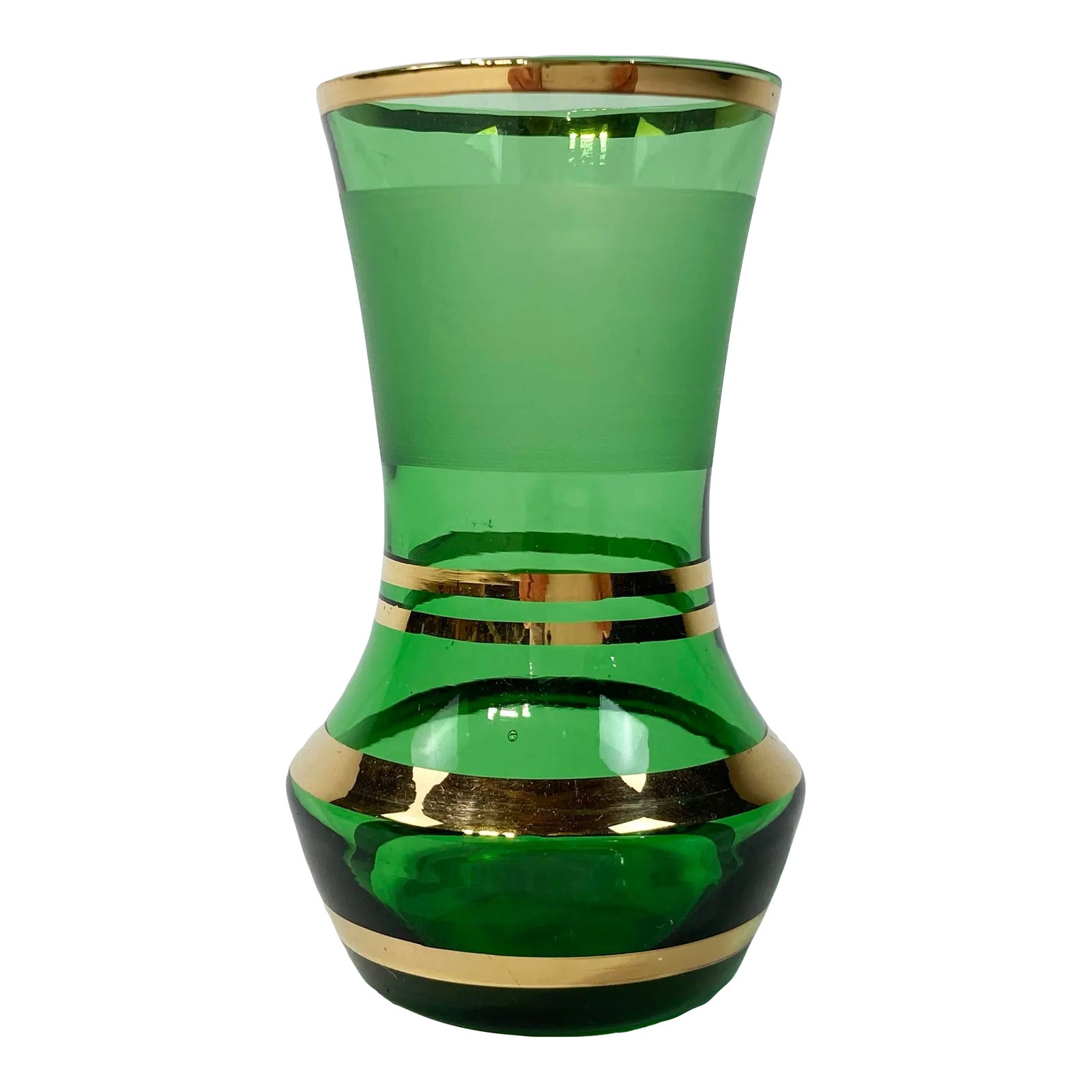 Vintage French Green Gold Striped Glass Bud Vase | Chairish