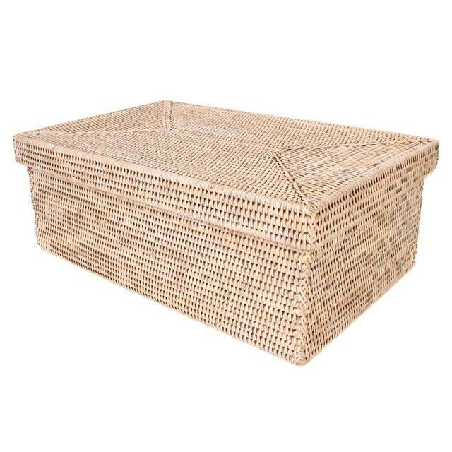 Artifacts Rattan Rectangular Storage Box with Lid in White Wash - 14 ...