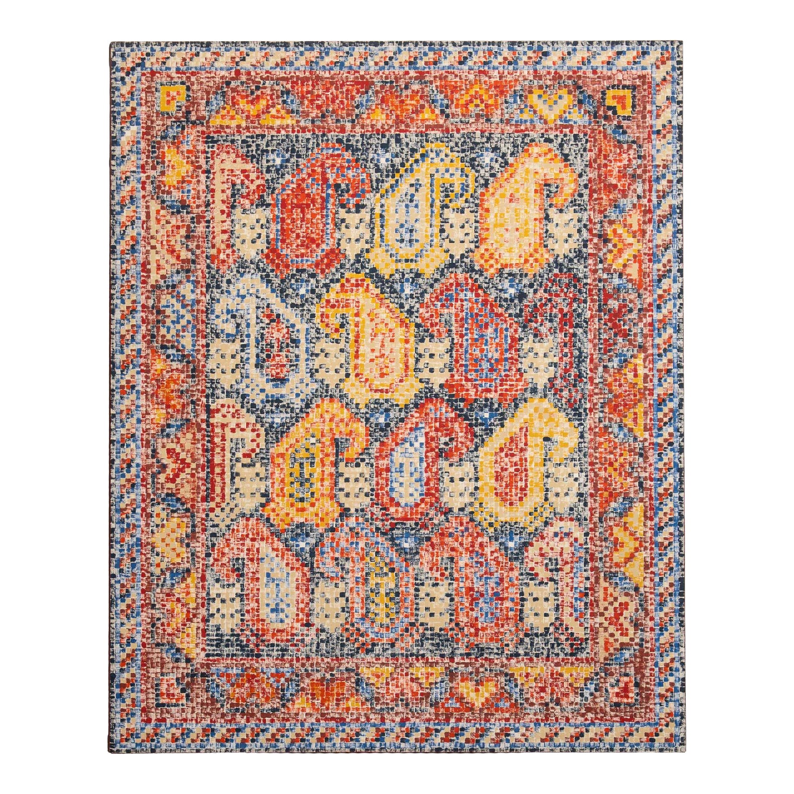 1990s Mosiac Motif Painting on Canvas | Chairish