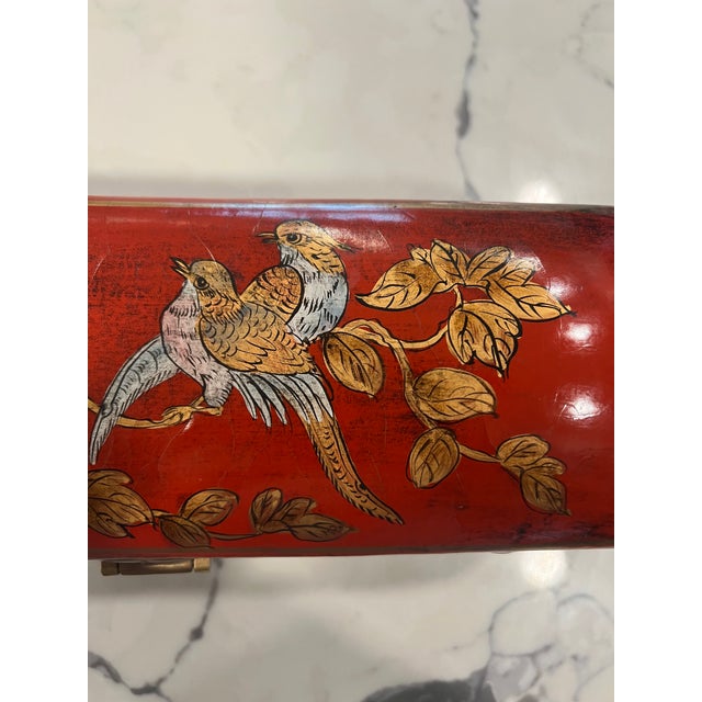 Antique Chinese Red Leather Lacquered and Gold Painted Box With Birds ...