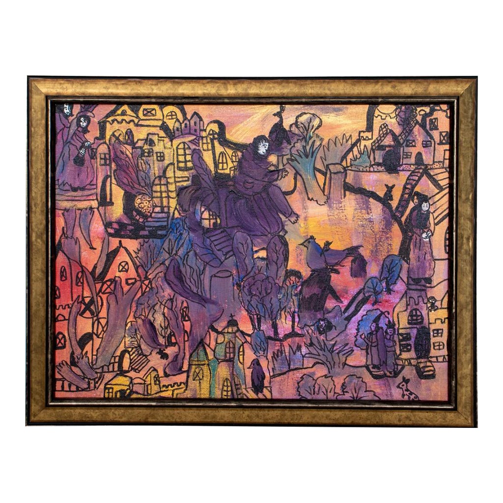 Eastern European Village Scene Oil on Canvas | Chairish