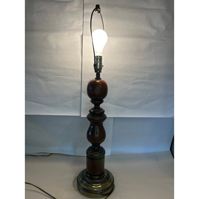 Vintage Mid-Century Excelsior Sculpted Walnut and Brass Lamp | Chairish