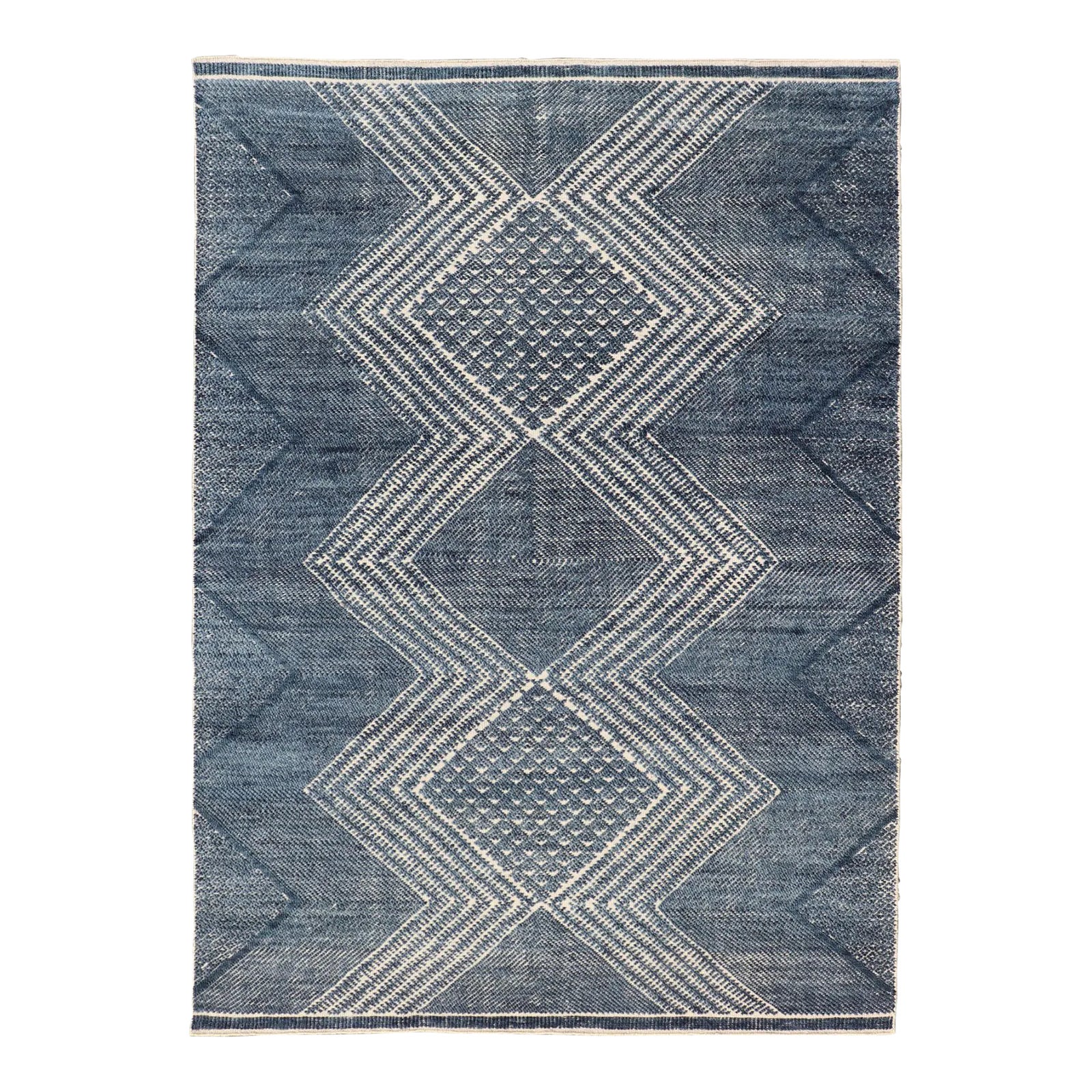 Modern Indian Area Rug With Tribal Design in Denim Blue and Ivory ...