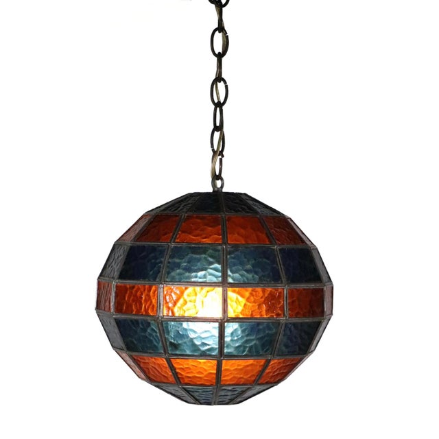 Leaded Ball Fixture With Geometric Textured Glass Block Surface C 1960/ ...