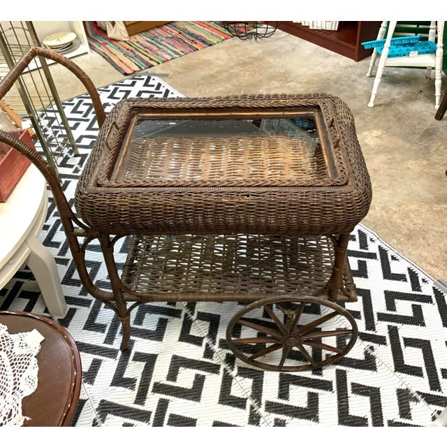 Victorian Wicker Tea Trolley Attributed to Heywood-Wakefield | Chairish