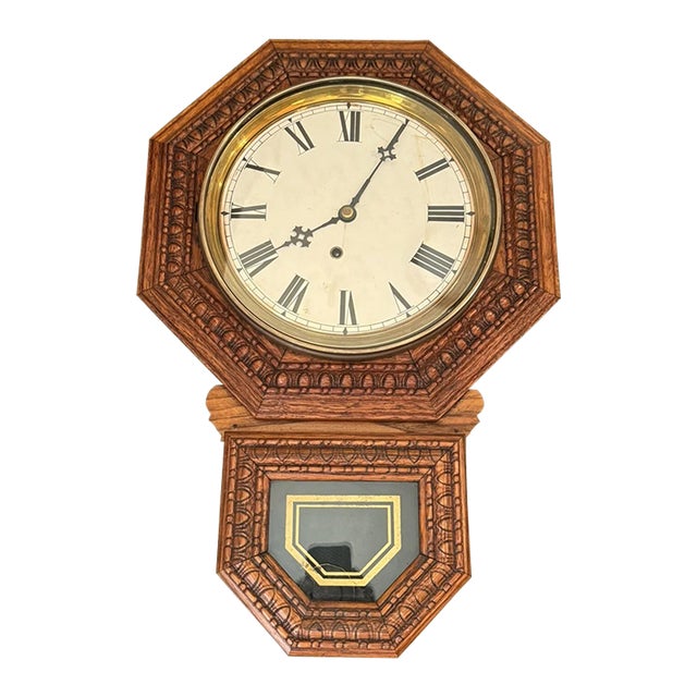 19th Century Ingraham Schoolhouse Style Wall Clock | Chairish