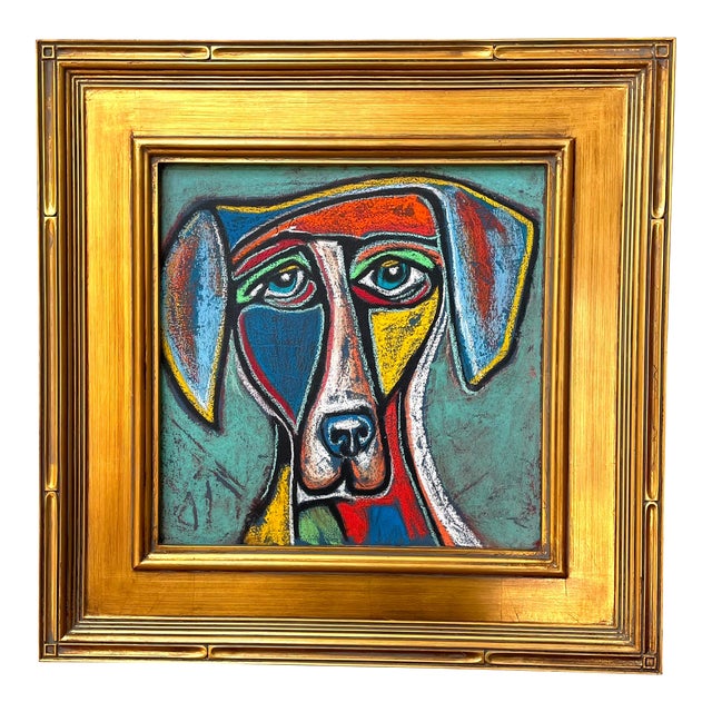 Original Fauvist Acrylic and Pastel Painting of Dog Portrait by José ...