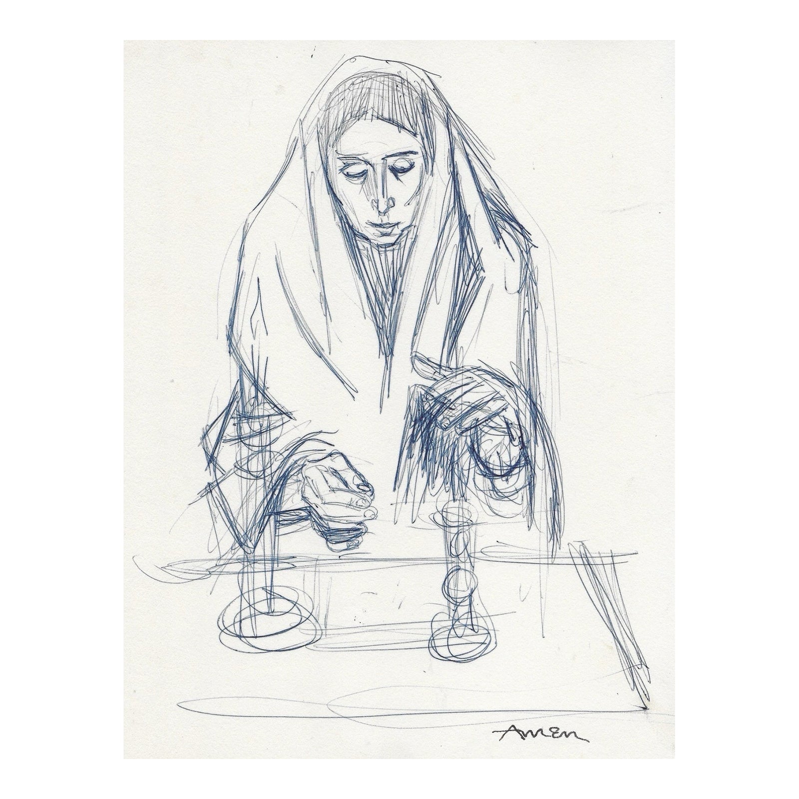 1950s Irving Amen Sabbath Drawing | Chairish