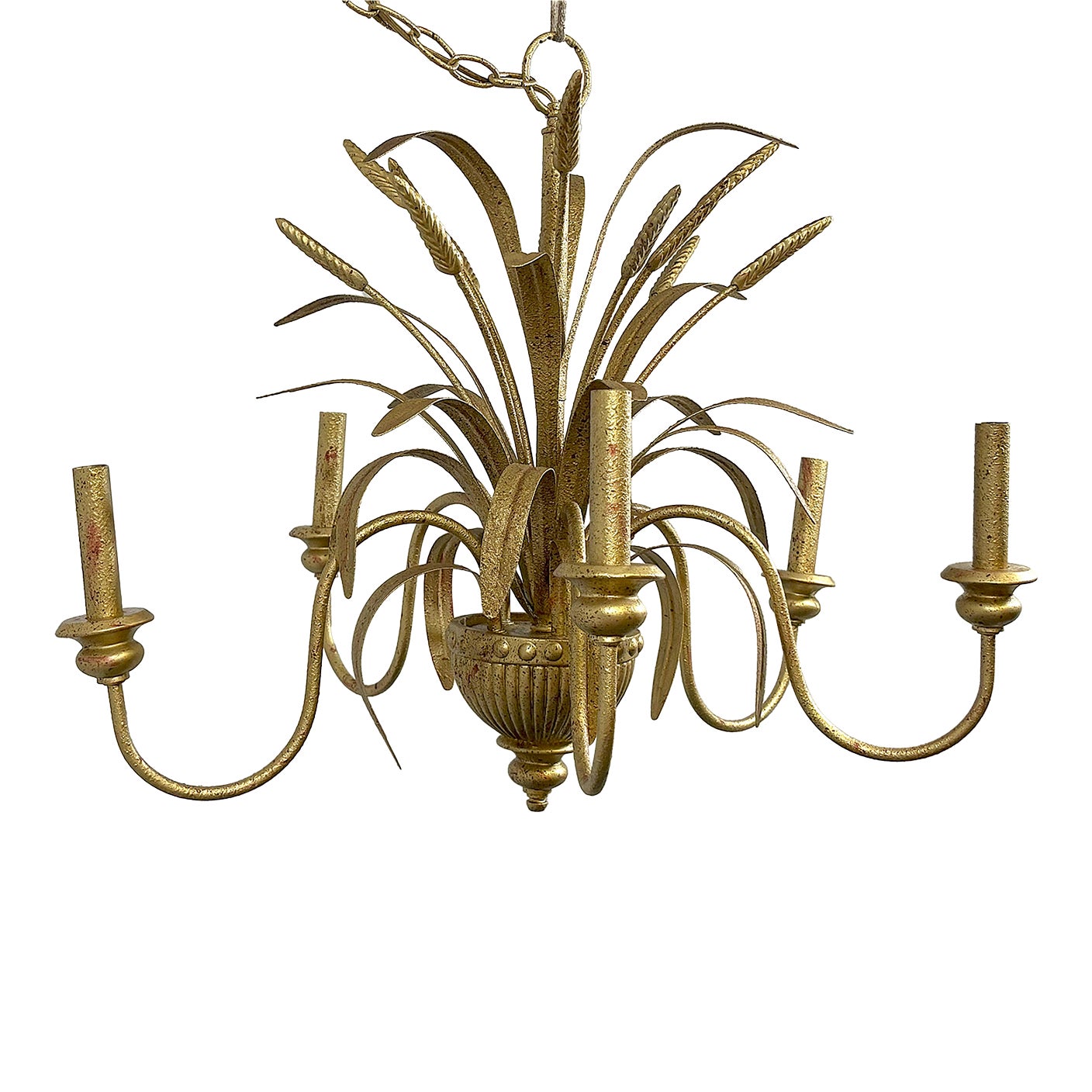 1970's Coco Chanel Style Sheaf of Wheat Metal 5-Light Chandelier | Chairish