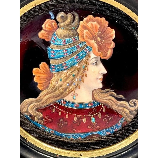 Early 20th Century Limoges Enamel Portrait of a Floral Kokoshnik Beauty | Chairish