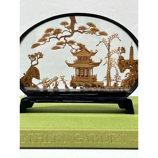 Mid 20th Century Vintage Chinese Cork Carving Pagoda Landscape Diorama ...