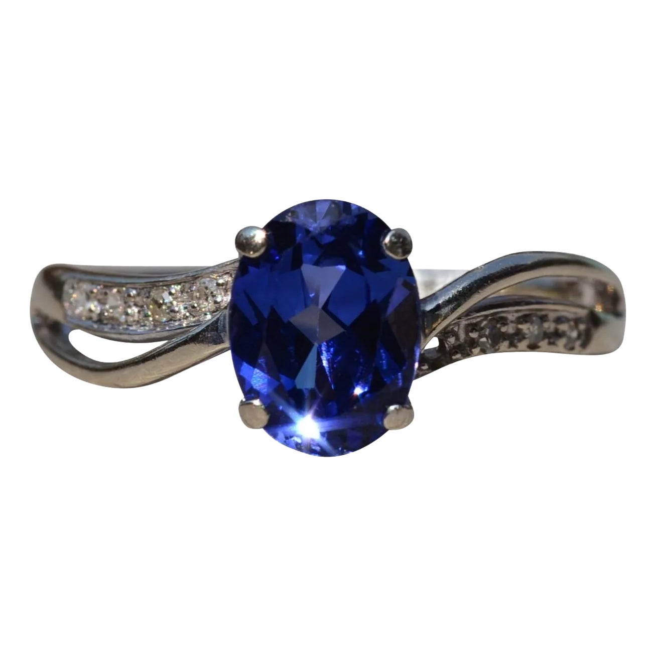 The Mountain Pass: White Gold Diffused Sapphire Bypass Ring | Chairish