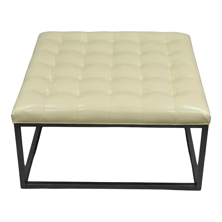 Modern Pearl Bonded Leather Steel Frame Button Tufted Square Cocktail