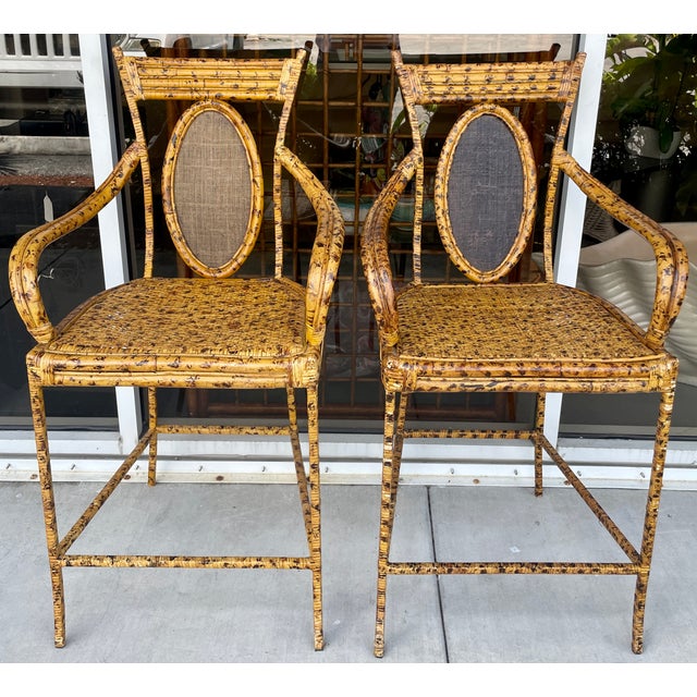 Faux Tortoise Finish Set of 2 Colonial Style Bamboo & Rattan Counter ...