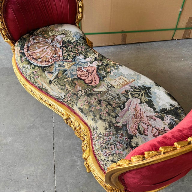 Marquis French Style Tufted Bench Red Velvet | Chairish