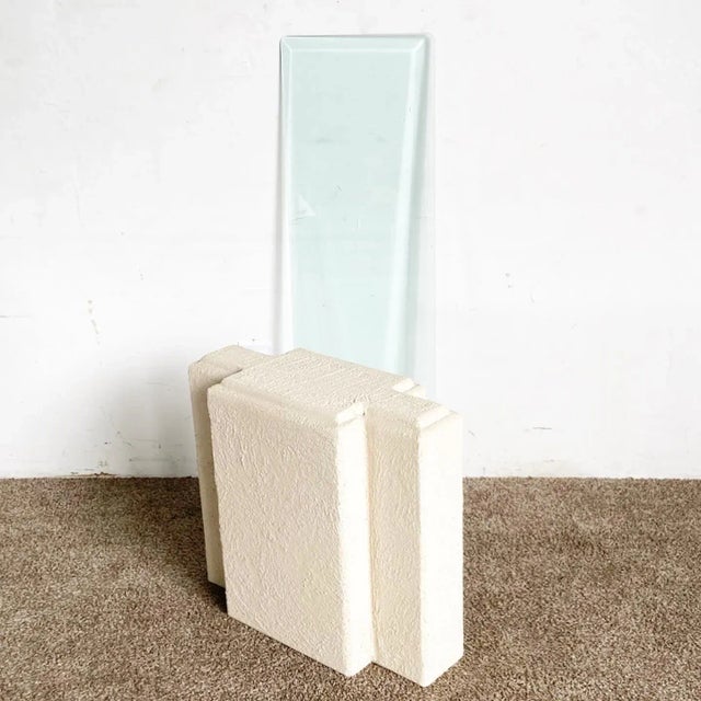 Postmodern Stucco Plaster Glass Top Console Table | Chairish