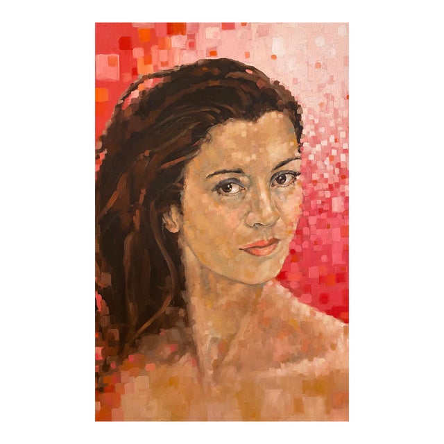 Women Portrait With Cubist Red Background Female Model Oil on Board ...