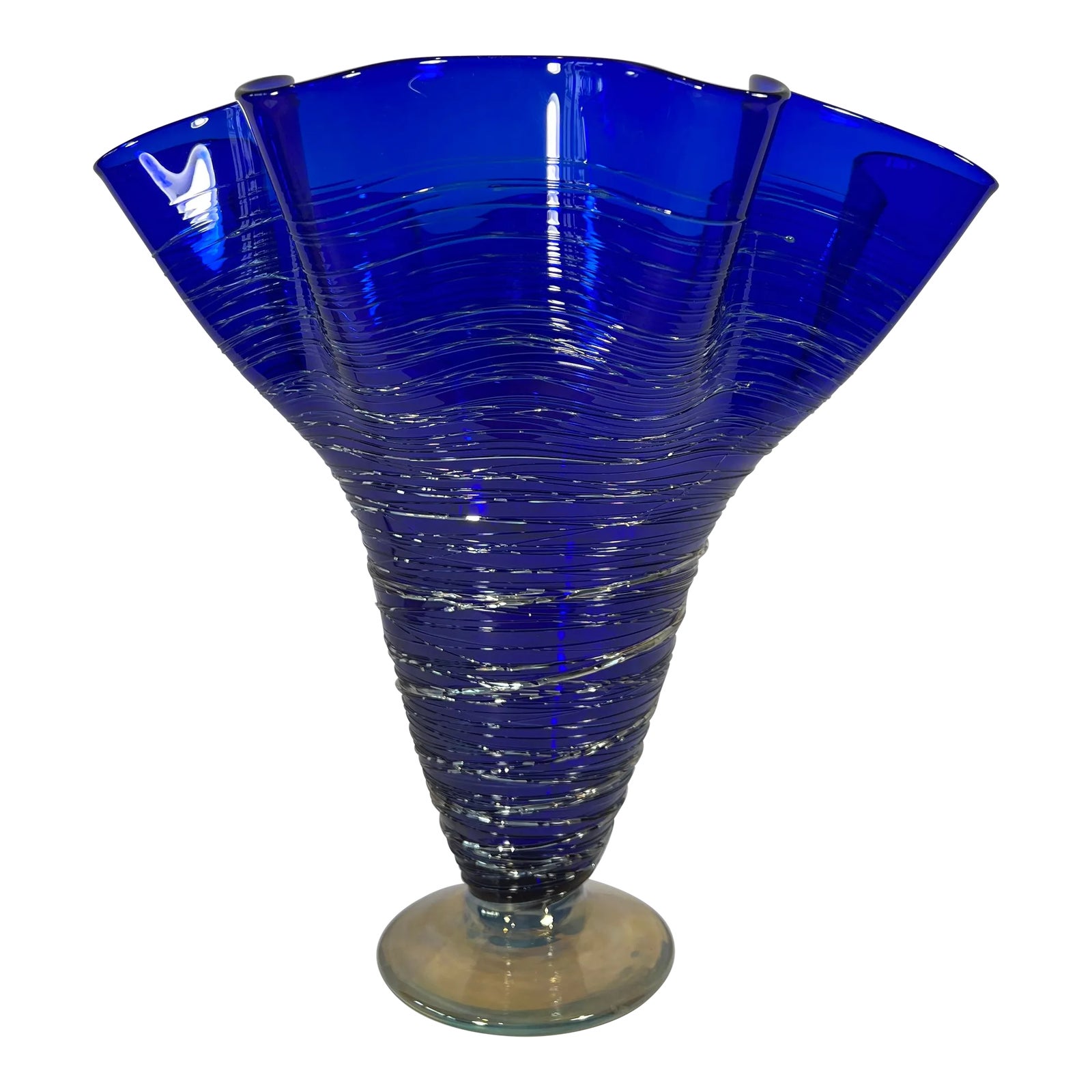 John Cook Art Glass Cobalt Blue Handkerchief Vase Signed | Chairish