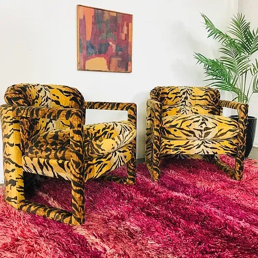 Custom Tiger Print Accent Chair in the Style of Milo Baughman Chairish