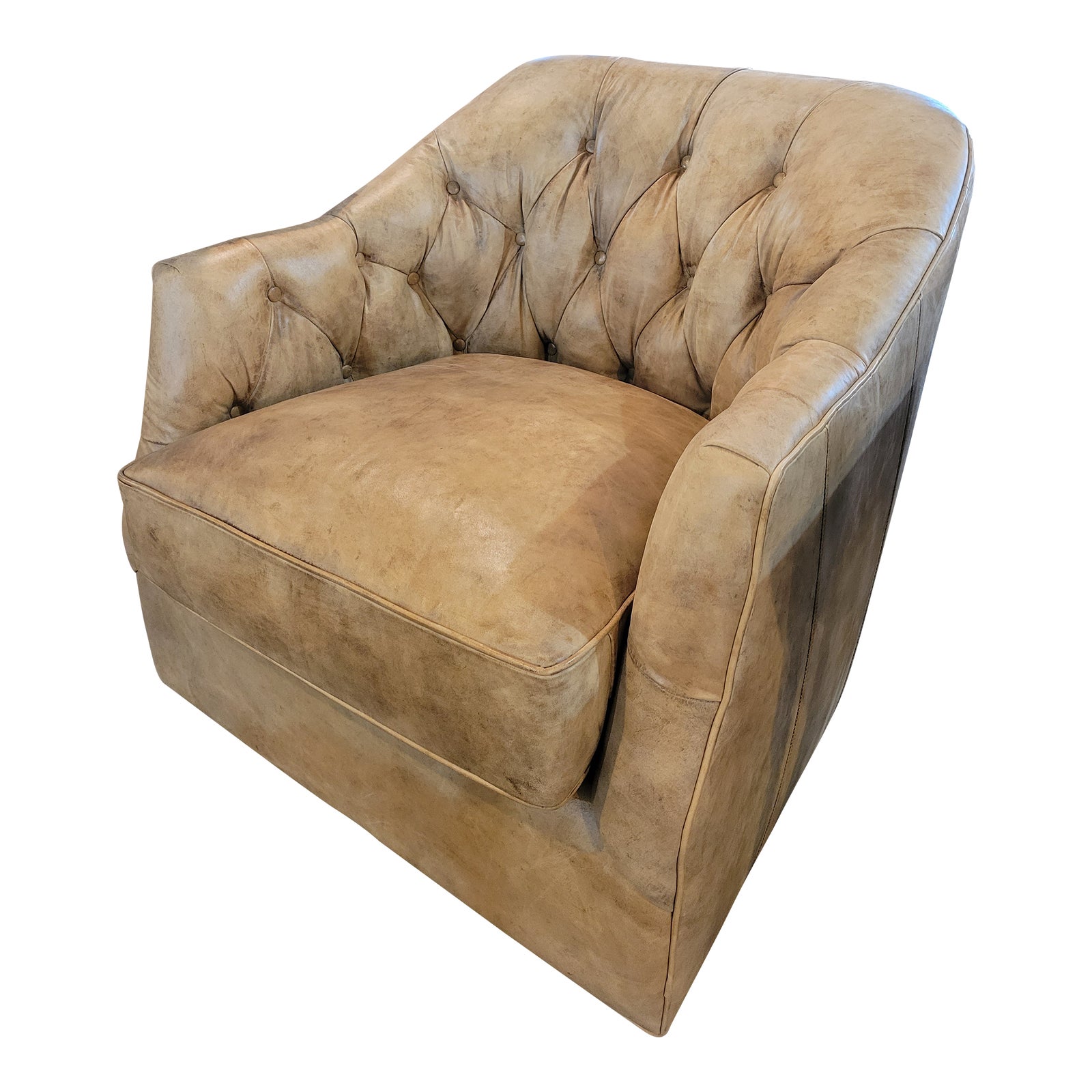 Luna Button Tufted Leather Swivel Chair | Chairish