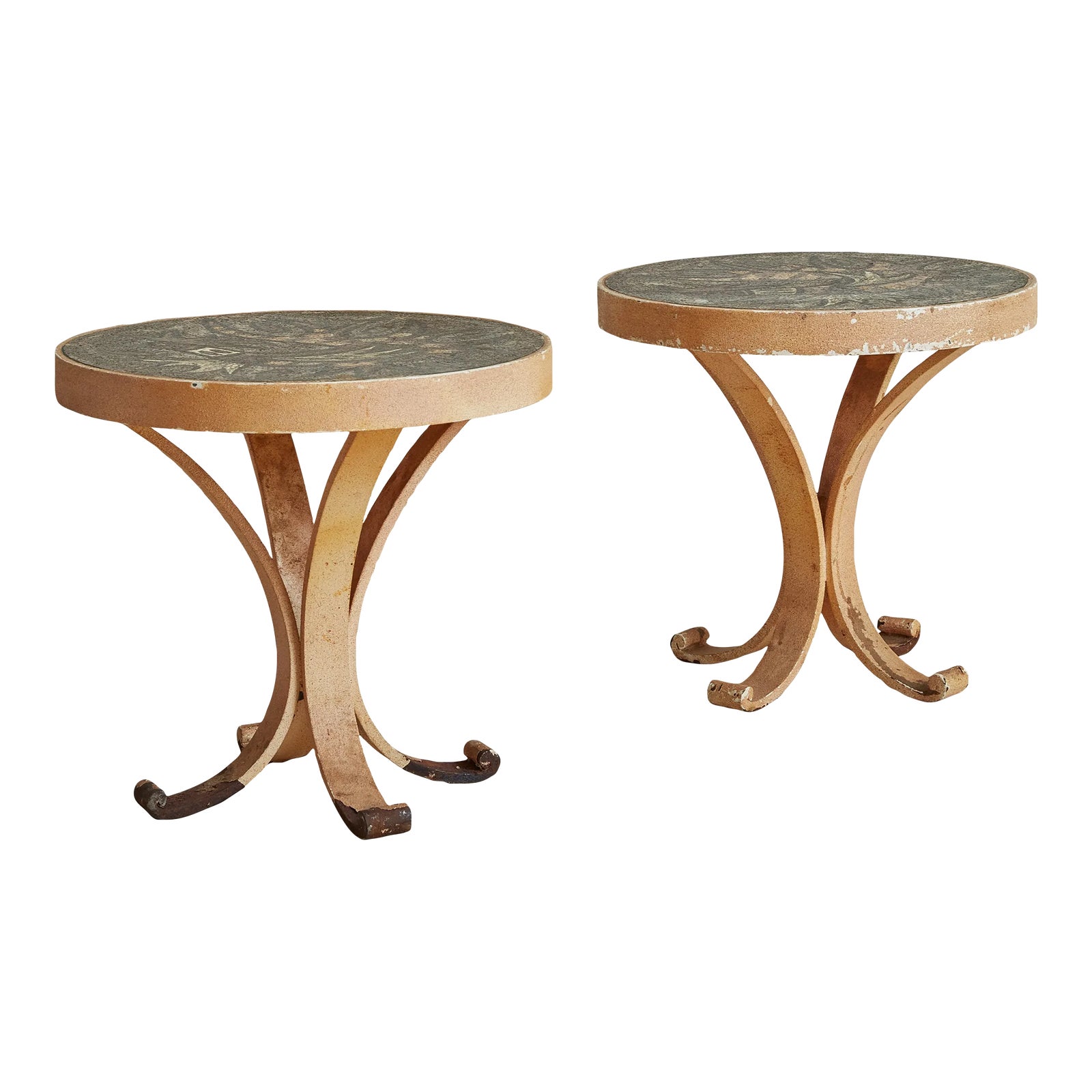 1960s Pair of Side Tables With Enameled Lavic Stone Tops in the Style ...