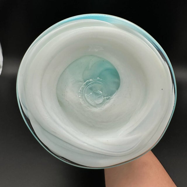 Vintage Empoli Cased Blue & White Glass Art Pitcher | Chairish