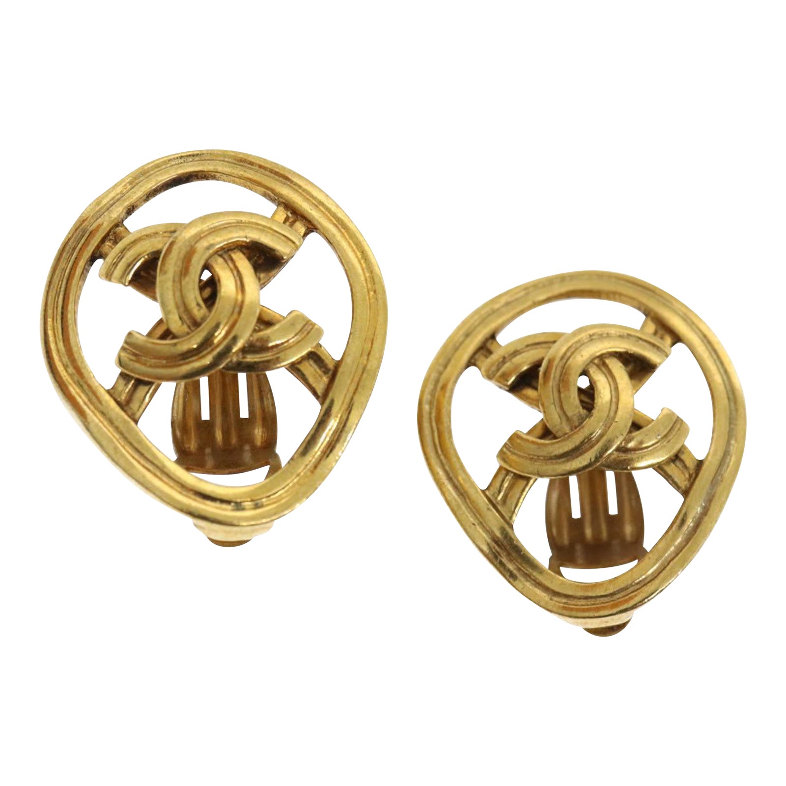Chanel Coco Mark Clip-On Earring Gold Tone Cc Auth Am2421Ga - 2 Pieces ...
