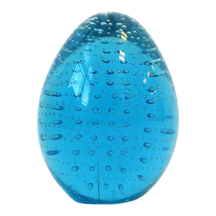 Blue Art Glass Egg Shaped Sculpture Decorative Object | Chairish