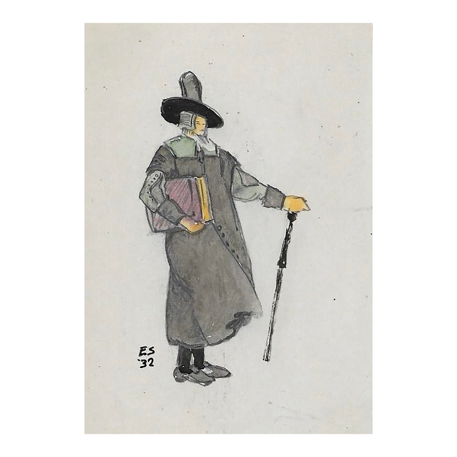 1932 Pilgrim Costume Study by Eunice Starkie | Chairish