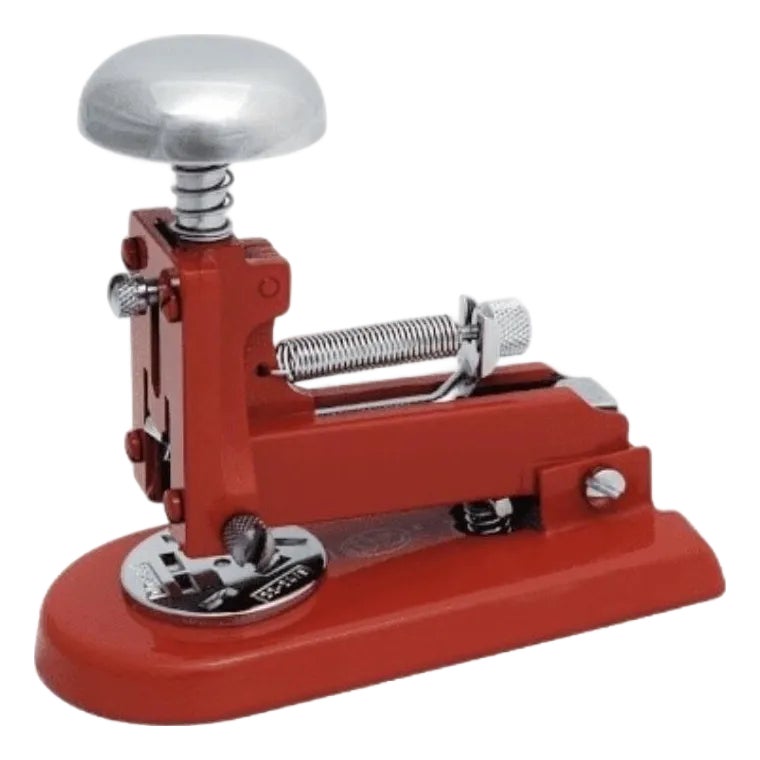 El Casco Shiny Chrome & Red Desk Stapler Small M-1 Made in Spain | Chairish