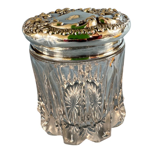 Mid 20th Century Ribbed Glass Jar With Embossed Sterling Silver Top ...