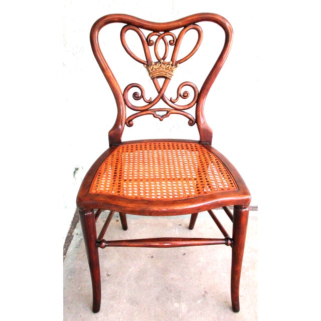 1990s Vintage Theodore Alexander Crown Lattice Back Cane Seat Wood Side ...