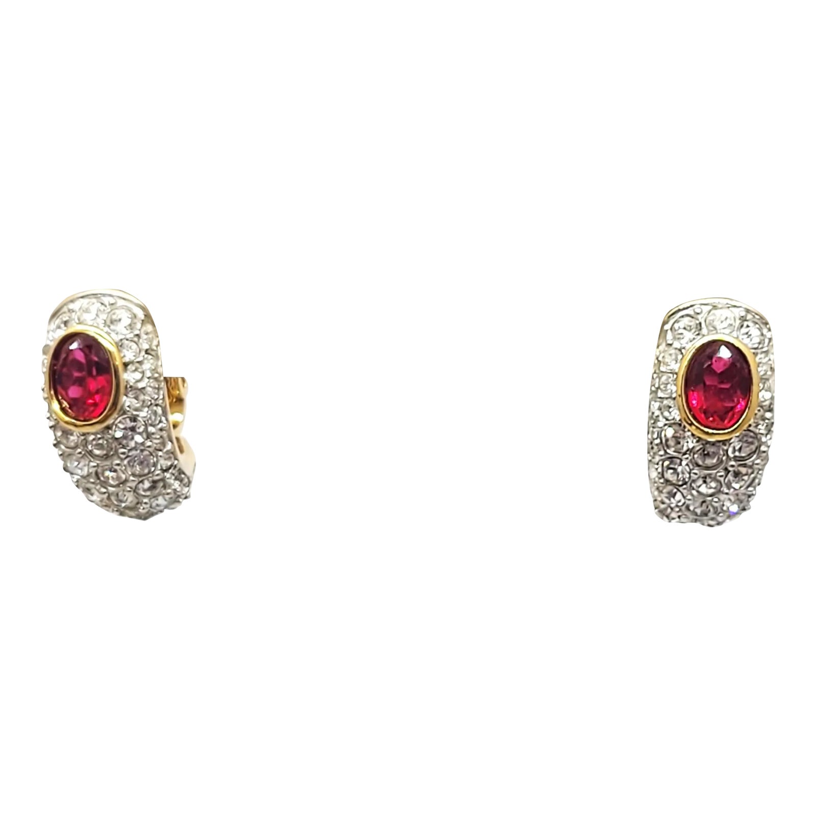 Vintage 1980s Signed Nina Ricci Paris Pave Clear & Faux-Ruby Pierced ...