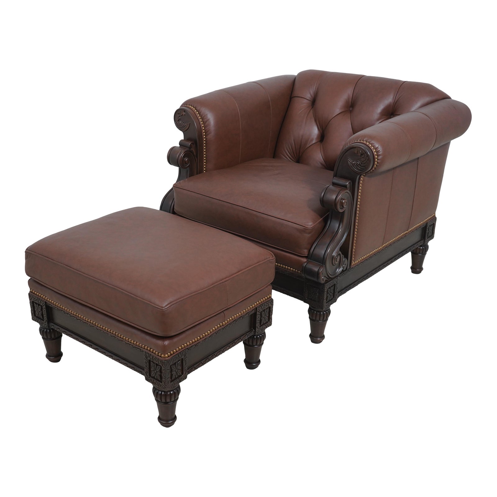 Hancock & Moore Brown Leather Club Chair & Ottoman | Chairish